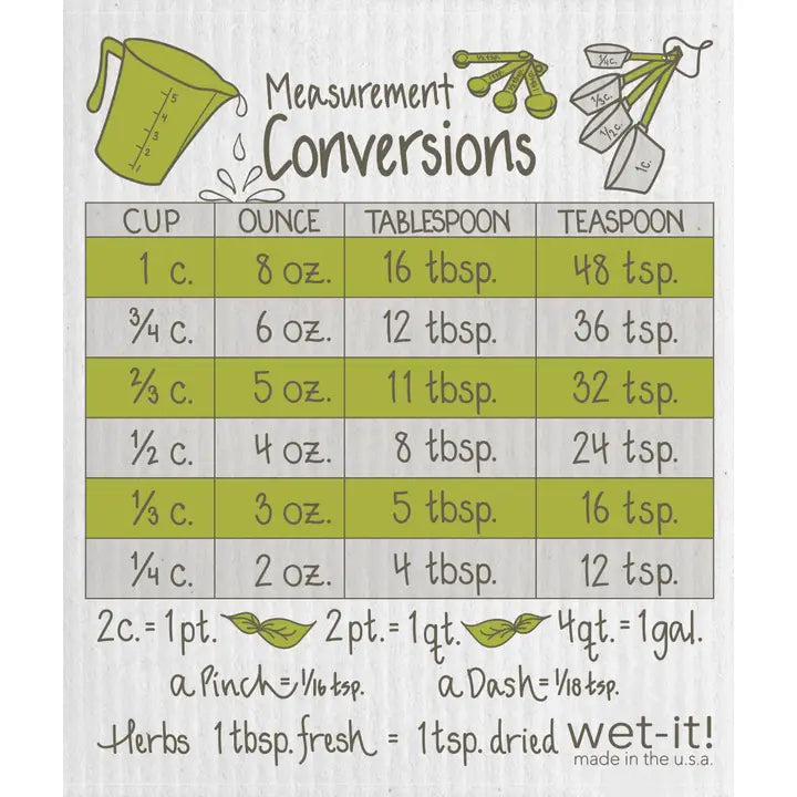 Cooking Measurements Swedish Dish Cloth – Eggshells Kitchen Co.